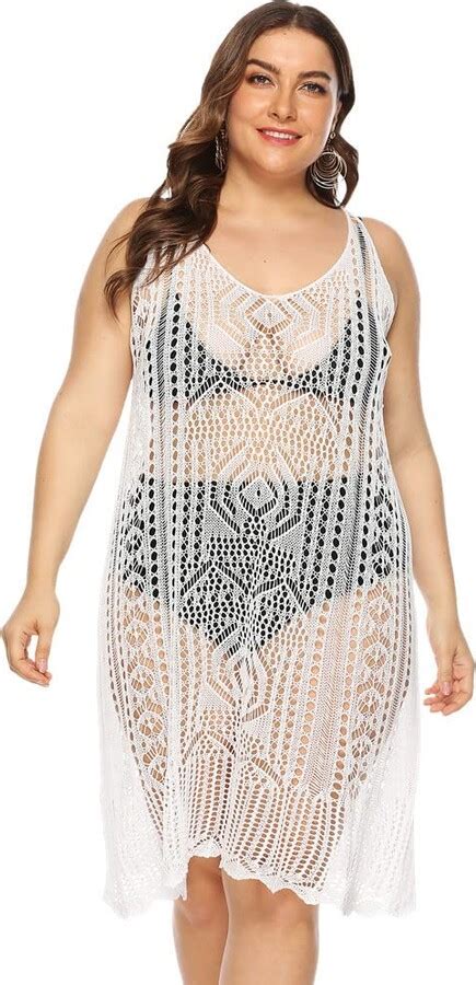 Vsadsau Plus Size Beach Bikini Cover Ups Women Crochet Midi Dresses