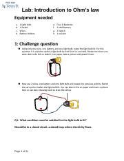 Introduction To Ohm S Law Lab Equipment And Challenges Course Hero
