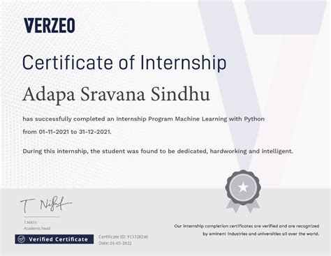 Adapa Sravana Sindhu On Linkedin Verzeo Thankyou Internship Python Machinelearning Verzeo