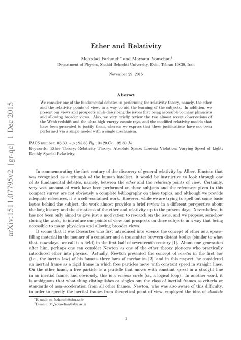 Pdf Ether And Relativity