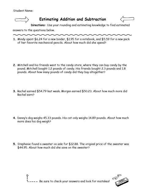 Estimating Additionand Subtraction Worksheet Pdf