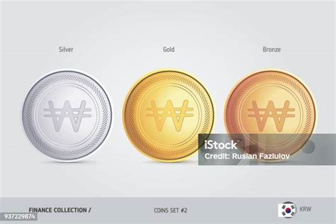 골든 실버 청동 동전입니다 현실적인 금속 한국의 원 동전 세트 배경에 고립 된 개체입니다 웹사이트 웹 디자인 모바일 애플 리 케이 션 인포 그래픽에 대 한 금융 개념 0명에