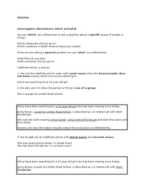 Articles Interrogative Determiners Which And What Pdf Noun Style Fiction