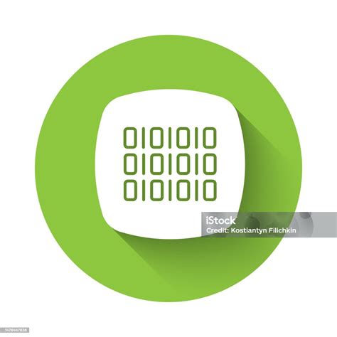 White Binary Code Icon Isolated With Long Shadow Background Green Circle Button Vector Stock
