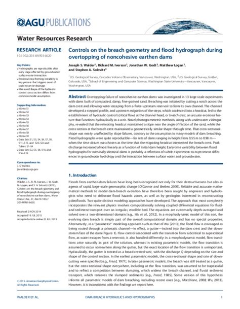 Pdf Controls On The Breach Geometry And Flood Hydrograph During Overtopping Of Noncohesive