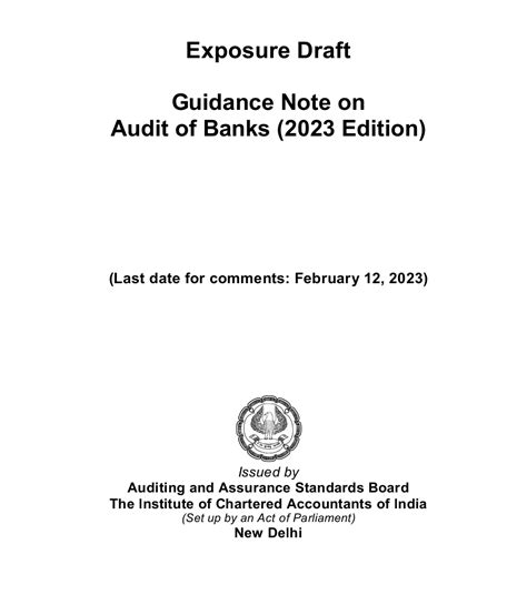 Exposure Draft Of Guidance Note On Audit Of Banks 2023 Edition Issued