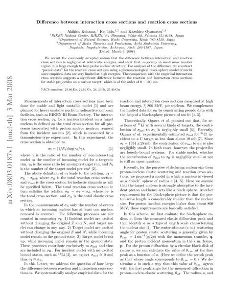 Pdf Difference Between Interaction Cross Sections And Reaction Cross Sections