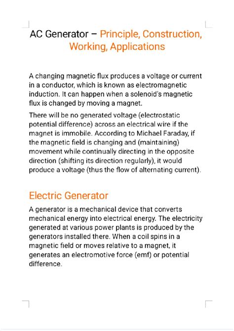 Phy Ac AC Generator Principle Construction Working Applications A Changing Magnetic Flux