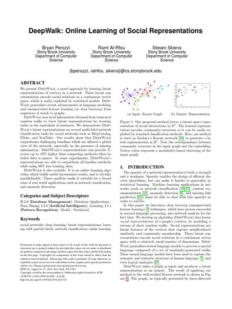 Deepwalk Online Learning Of Social Representations Bryan Perozzi Rami Al Rfou Steven Skiena