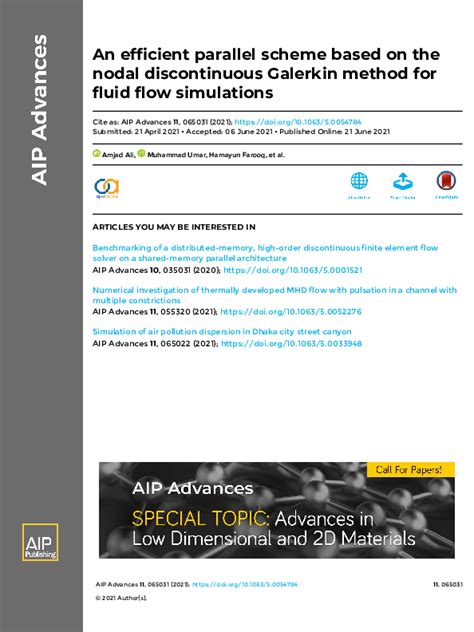 Pdf An Efficient Parallel Scheme Based On The Nodal Discontinuous Galerkin Method For Fluid