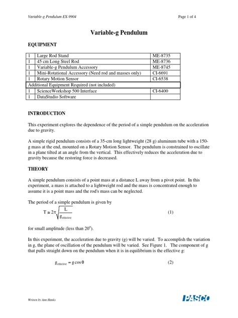 Variable G Pdf Pendulum Oscillation