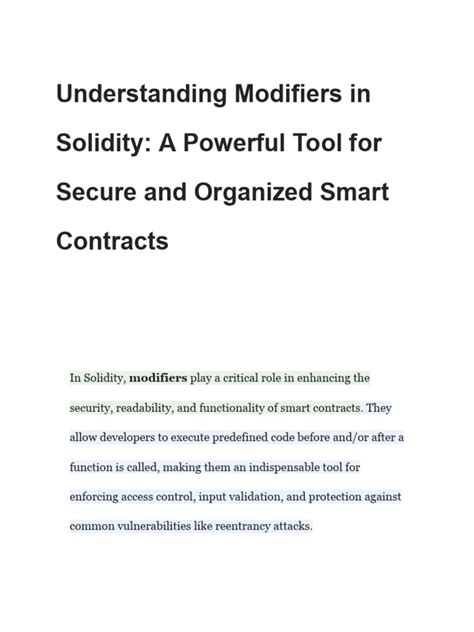 Modifiers In Solidity Pdf Computer Programming Computing