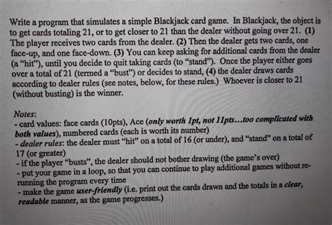 Solved Write A Program That Simulates A Simple Blackjack