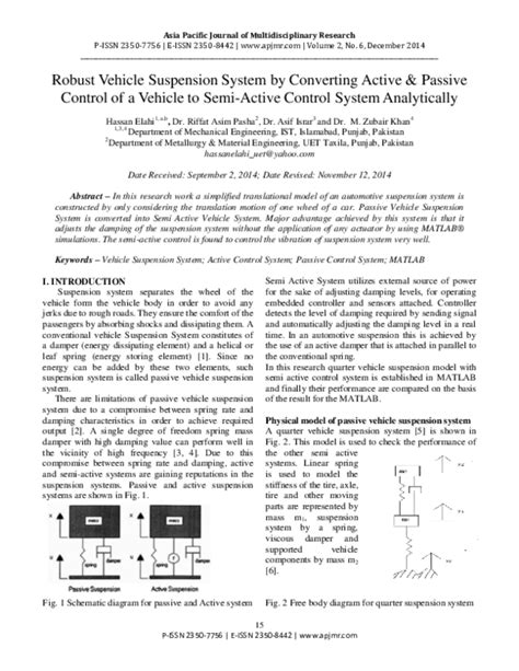 Pdf Robust Vehicle Suspension System By Converting Active And Passive Control Of A Vehicle To