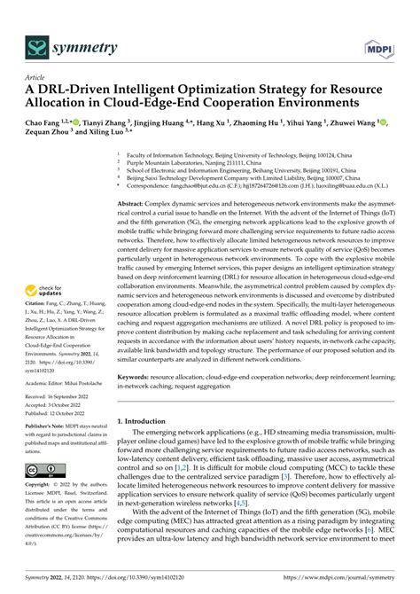 Pdf A Drl Driven Intelligent Optimization Strategy For Resource Allocation In Cloud Edge End