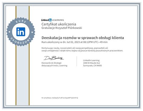 krzysztof piórkowski na linkedin certificate of completion