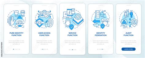 Functions Blue Onboarding Mobile App Screen Online Identification Walkthrough 5 Steps Editable