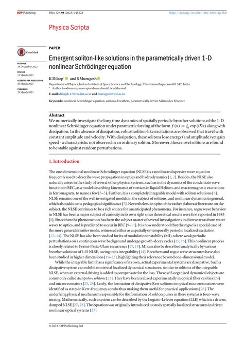 Emergent Soliton Like Solutions In The Parametrically Driven 1 D Nonlinear Schrödinger Equation