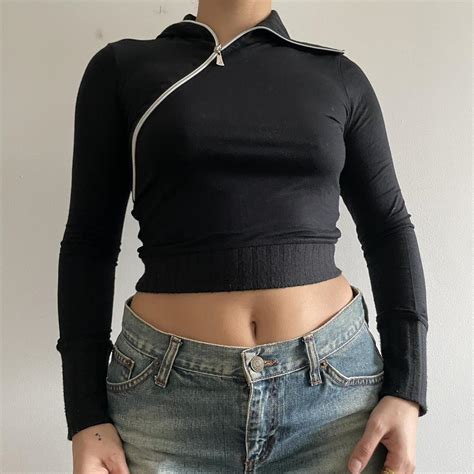 Jennyfer Womens Black And Silver Crop Top Depop