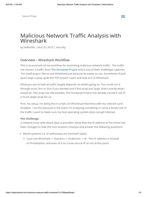 Malicious Network Traffic Analysis With Wireshark Hackmethod Pdf