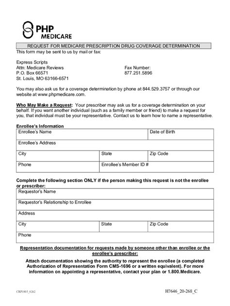 Fillable Online Php Medicare Drug Coverage Determination Coverage Request Form Part D Drug