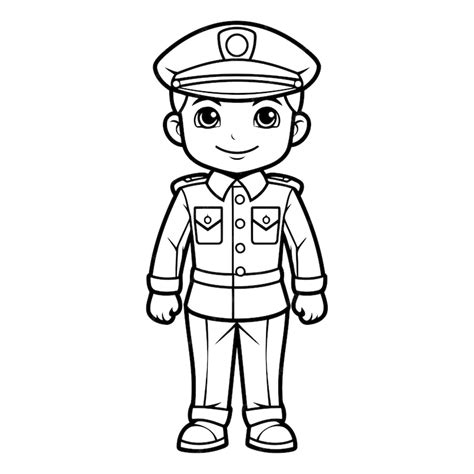 어린이 를 위한 컬러링 책 유니폼 을 입은 경찰관 프리미엄 벡터