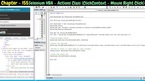 Selenium Vba Actions Class Clickcontext Or Mouse Right Click Youtube