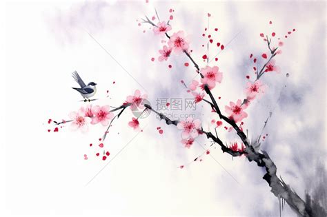 盛开的樱花水墨画插画图片下载 正版图片600267274 摄图网