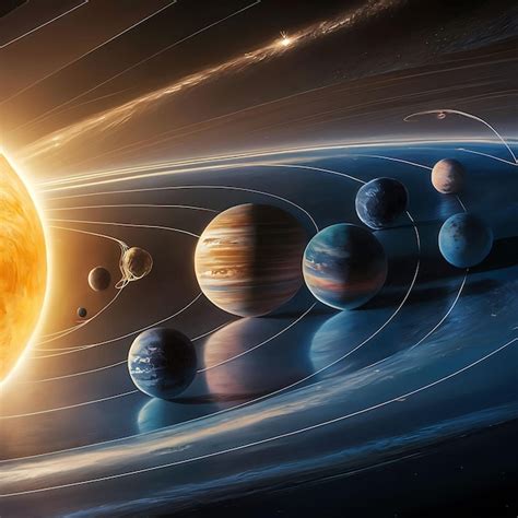 Solar System With Planets In Orbits Path Premium Ai Generated Image