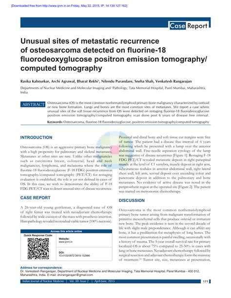Pdf Unusual Sites Of Metastatic Recurrence Of Osteosarcoma Detected