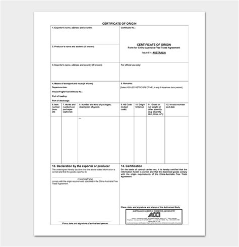 Certificate Of Origin Templates Free