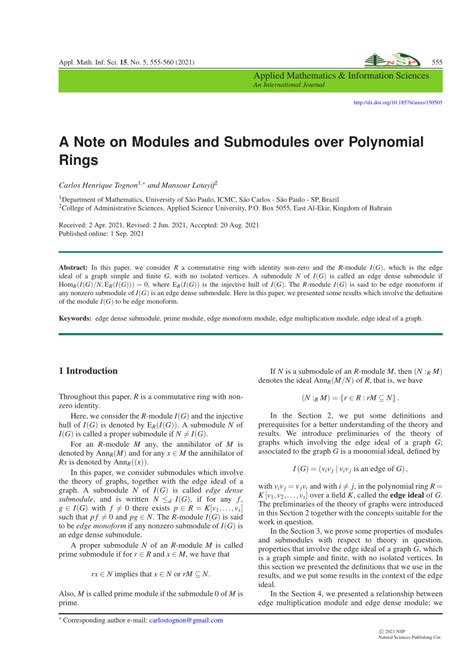Pdf A Note On Modules And Submodules Over Polynomial Rings