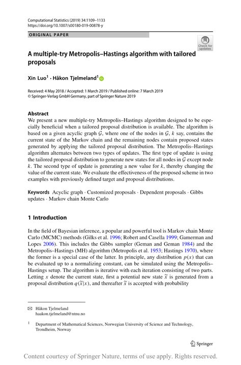 A Multiple Try Metropolishastings Algorithm With Tailored Proposals Request Pdf