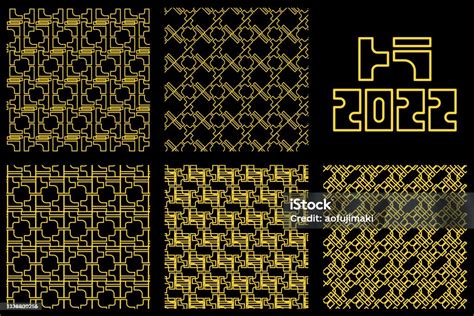 일본 카타카나 호랑이 캐릭터를 배치하여 만든 패턴이 있는 새해 카드 소재 세트 0명에 대한 스톡 벡터 아트 및 기타 이미지 0명 기하 도형 노랑 Istock