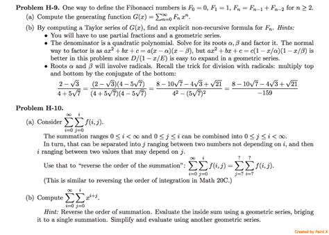 Solved Problem H 9 One Way To Define The Fibonacci Numbers
