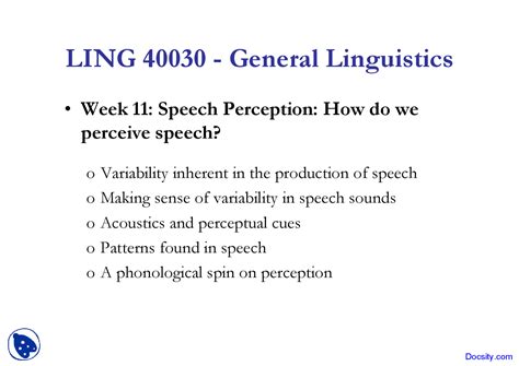 speech perception introduction to linguistics lecture slides slides linguistics docsity