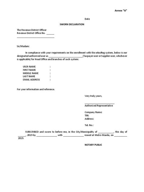 Sworn Declaration Annex A Form Pdf Cyberspace World Wide Web