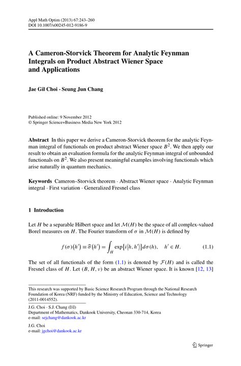 Pdf A Cameron Storvick Theorem For Analytic Feynman Integrals On Product Abstract Wiener Space