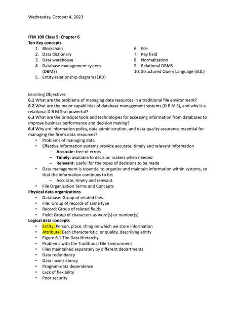 Itm 100 Class 5 Chapter 6 Lecture Notes Itm 100 Class 5 Chapter 6 Ten Key Concepts 1