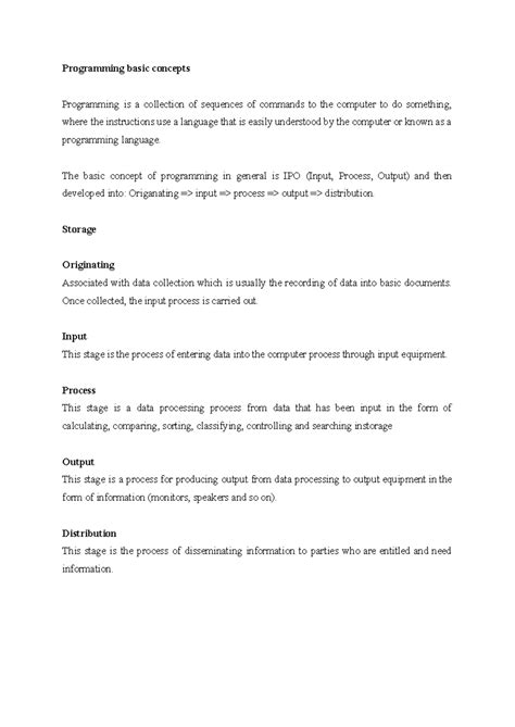 Programming Basic Concepts Programming Basic Concepts Programming Is