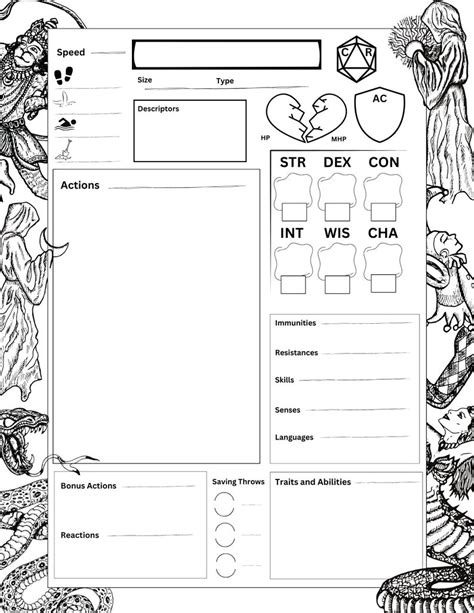 Generic Stat Block Template Dungeons And Dragons 5e Npc Monster D D Printable PDF Etsy