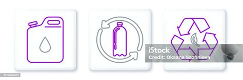 세트 라인 재활용 기호와 잎 가솔린 용기 및 재활용 플라스틱 병 아이콘 벡터 0명에 대한 스톡 벡터 아트 및 기타 이미지 0명 가스 캔 강철 Istock