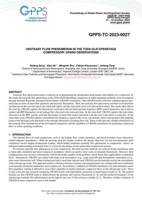 Pdf Unsteady Flow Phenomenon In The Tuda Glr Openstage Compressor