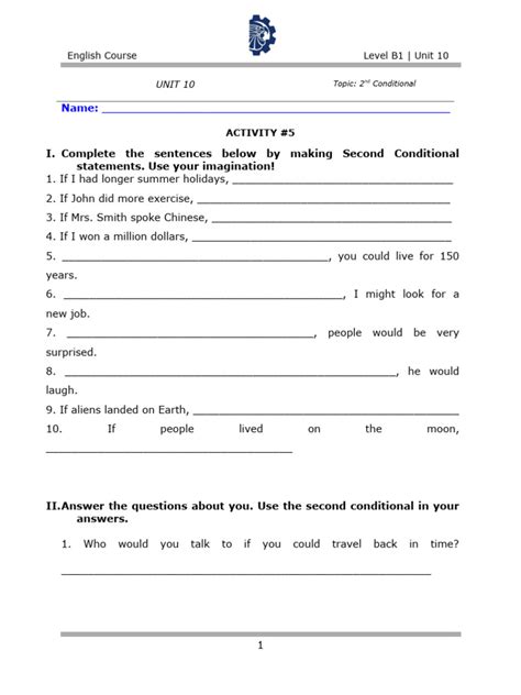 Exercise 5 Second Conditional Writing Unit 4 9th Week Pdf