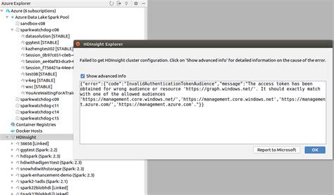 Intellij Linux Error Message Pops Up When Refresh Hdinsight Issue Microsoft Azure