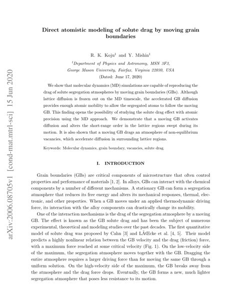 Pdf Direct Atomistic Modeling Of Solute Drag By Moving Grain Boundaries