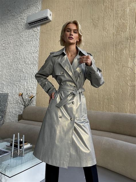 Silver Trench Coat Metallic Trench Coat Trench Coat Women Long Trench Coat Stylish Trench