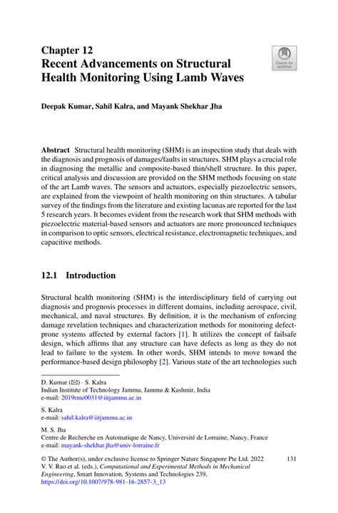 Pdf Recent Advancements On Structural Health Monitoring Using Lamb Waves