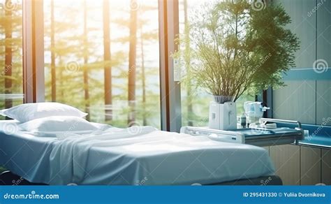 Empty Hospital Bed In A Sunny Modern Clinical Recovering Room Patient