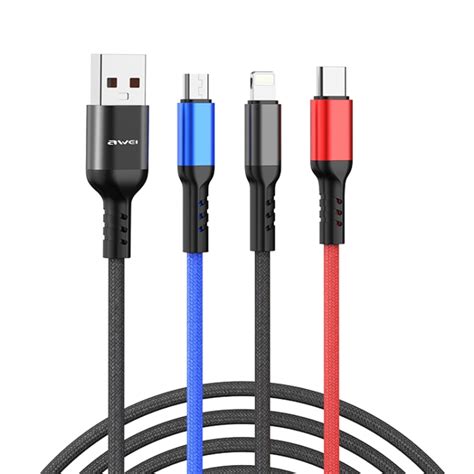Awei Cl In M A Usb To Pin Micro Usb Usb C Type C Multi Charging Cable